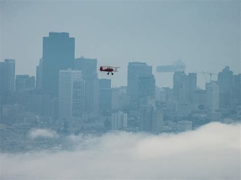 A Biplane Headed West Over The Fog Seen From Mt Tam This Morning R