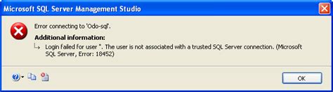 sqlcoffee login failed for user error 18452