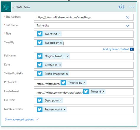 save twitter tweets in sharepoint online list using microsoft flow