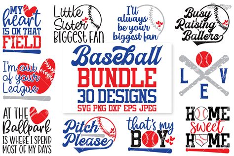Baseball Svg Bundle 30 Designs Dxf Png Eps Cutting Files 238607