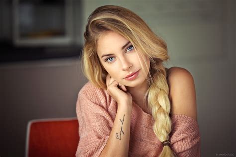 Wallpaper Women Lods Franck Blonde Blue Eyes Portrait Looking At