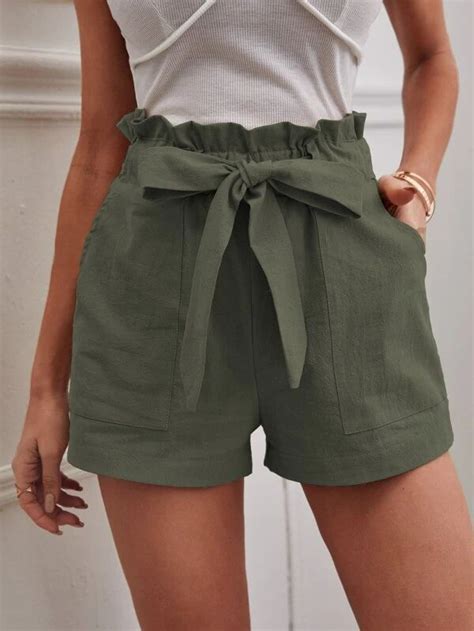 Solid Paper Bag Waist Belted Shorts Belted Shorts Paper Bag Shorts