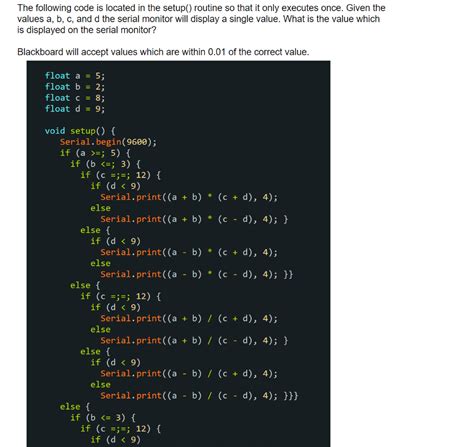 solved following code located setup routine executes given values b