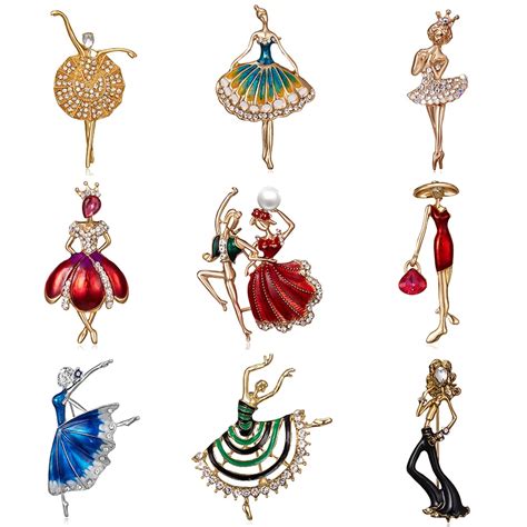 Rinhoo Rhinestone Ballet Dancing Girls Brooches Crystal Enamel Brooch