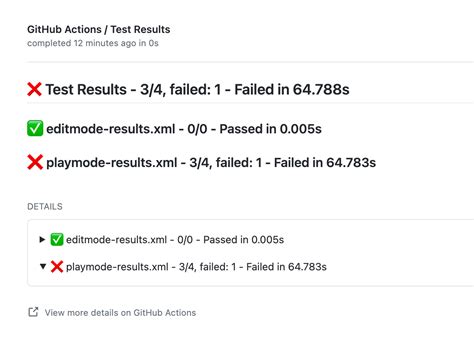 can t expand check in test results · issue 103 · game ci unity test