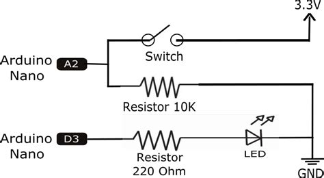 arduino nano digital input and output pushbutton and led