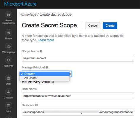 비밀 범위 azure databricks workspace microsoft docs