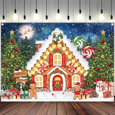 Christmas Photo Backdrop Gingerbread House Backdrop Glitter Christmas