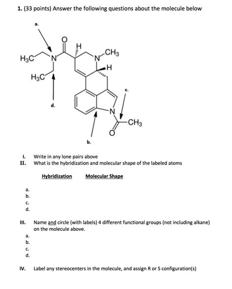 Solved 1 33 Points Answer The Following Questions About The Molecule