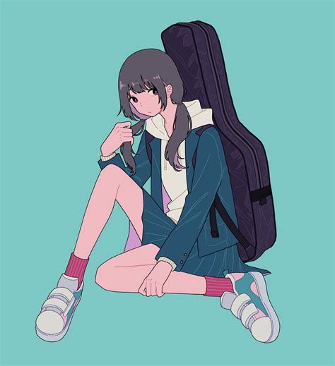 Safebooru 1girl Absurdres Aqua Background Bangs Black Hair Black