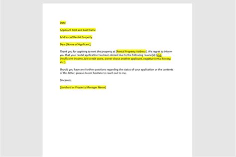 Rental Application Rejection Letter Template Rental Etsy