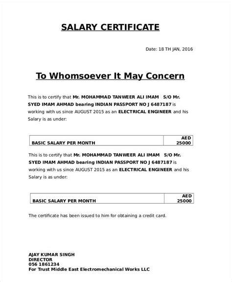 Salary Certificate Formats 16 Printable Word Excel And Pdf