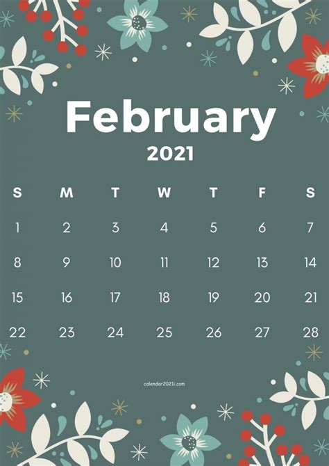 Floral February 2021 Calendar Printable Free Download