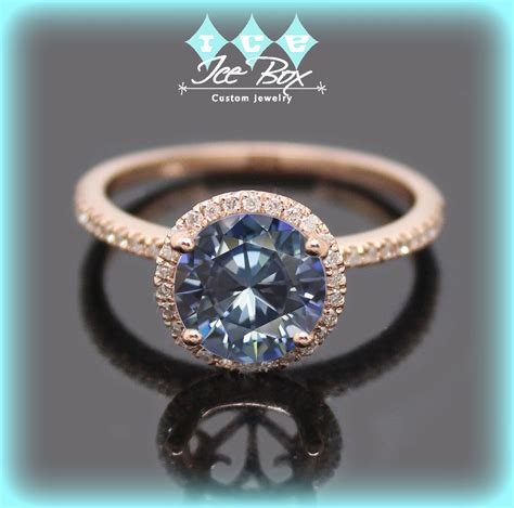 Blue Moissanite Engagement Ring 1 2ct Round Blue By Intheicebox