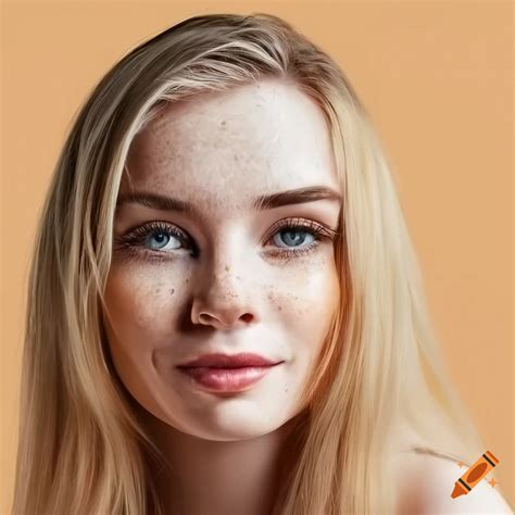 Pretty Young Woman Delicate Freckles Shy Smile Blonde Hair Indoors