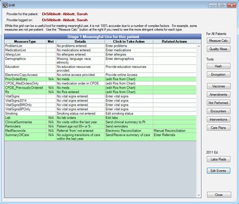 open dental software ehr edit measure events