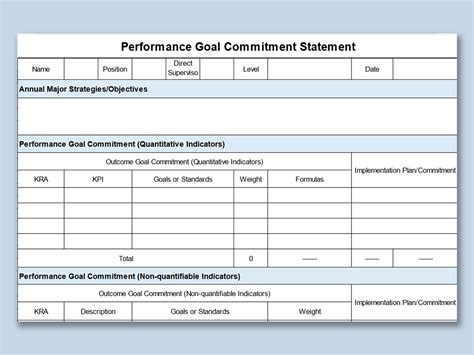 Excel Of Performance Goal Commitment Statement Xlsx Wps Free Templates