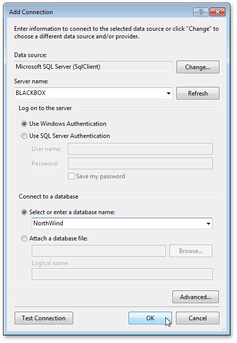 how to bind a report to an ms sql server database