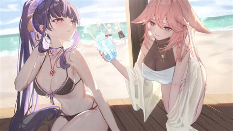 Raiden Ei And Yae Miko [genshin Impact] 3916x2203 R Animewallpaper
