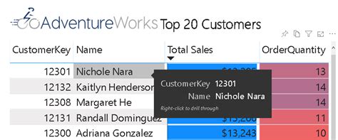 animated visual header tooltip cue for drill through help excelerator bi