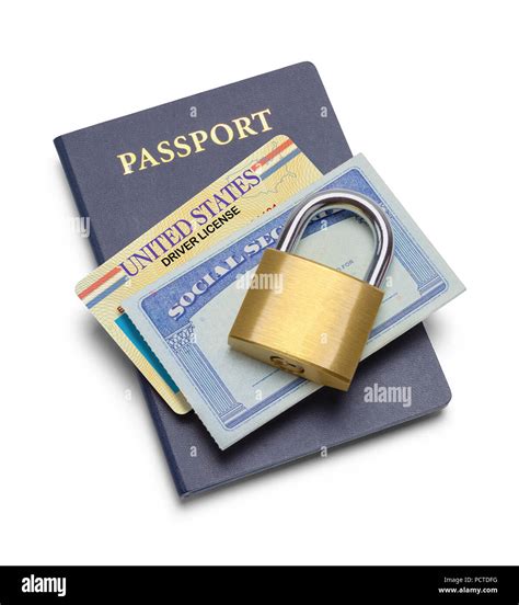 Passport With License And Social Security Plus Lock Isolated On White
