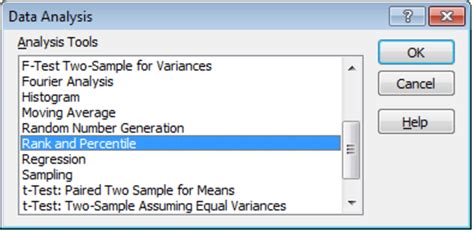 use the rank and percentile tool from the analysis toolpak