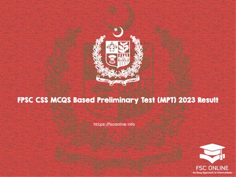 fpsc css mcqs based preliminary test mpt 2023 result