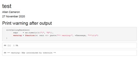 r markdown how to control r warnings in knitr to rmarkdown stack