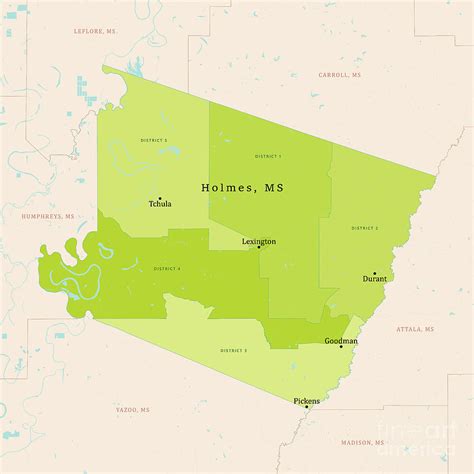 Ms Holmes County Vector Map Green Digital Art By Frank Ramspott Fine