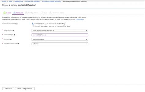 access azure sql database over private endpoint using