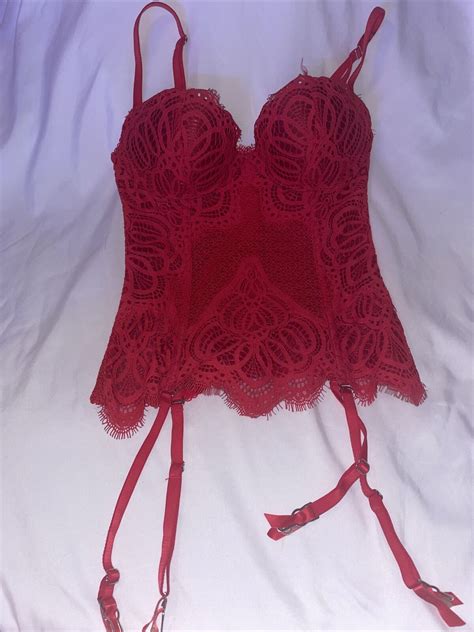 Victorias Secret Lingerie 34b Red Corset Garter Stra… Gem