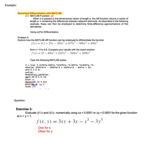 solved example numerical differentiation with matlab 2 1