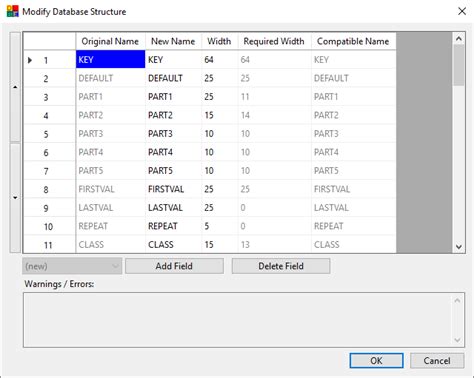 database editor how to modify the current database fields