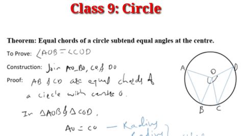 class 9 circle theorem 10 1 equal chords of a circle subtends equal