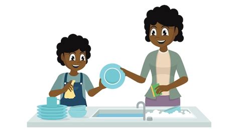 Premium Vector Mother And Daughter Washing Dishes