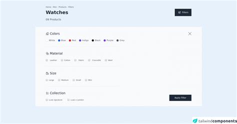 free tailwind css filters component by harrishash