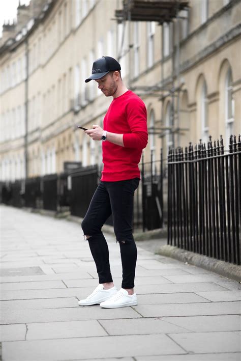 Tom Cridland Red Sweatshirt And Black Skinny Jeans Outfit Your