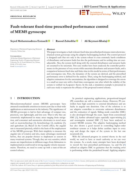 Pdf Fault‐tolerant Fixed‐time Prescribed Performance Control Of Mems