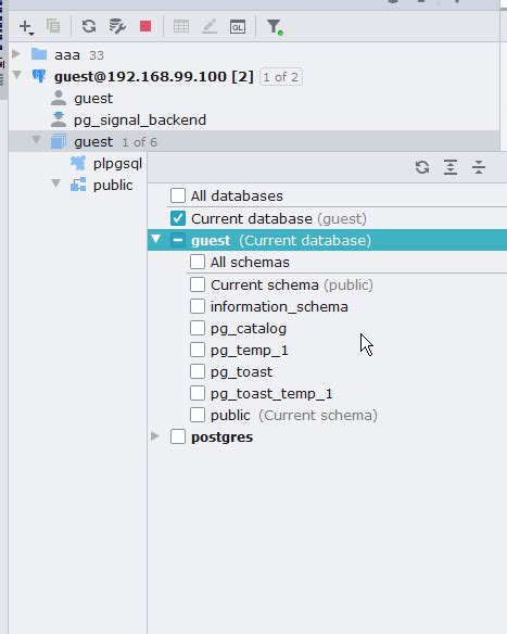 postgresql how to hide system schemas ides support intellij