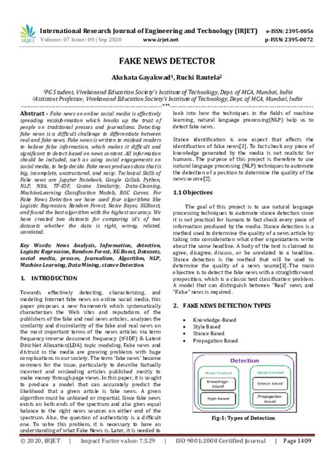 Pdf Irjet Fake News Detector Irjet Journal