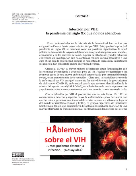 Pdf Infección Por Vih La Pandemia Del Siglo Xx Que No Nos Abandona