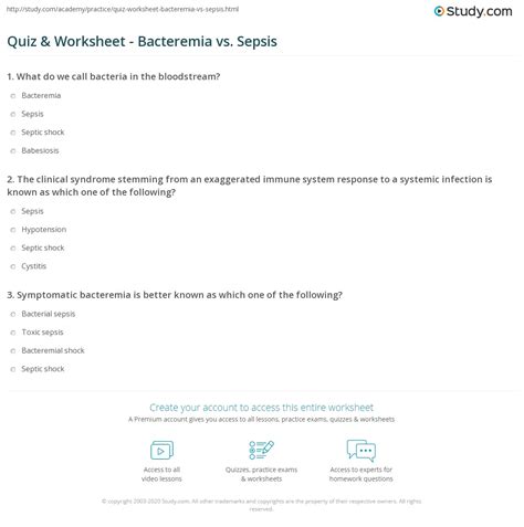 Quiz And Worksheet Bacteremia Vs Sepsis