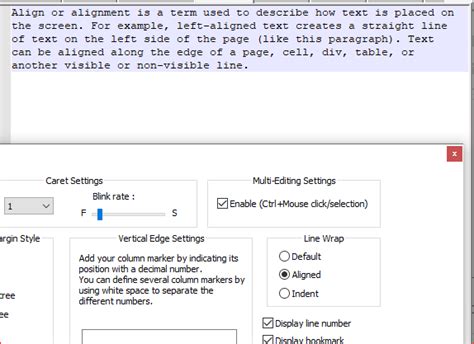 notepad the difference between alligned and indent line wrap in