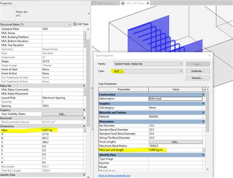 calculate mass kg on rebar instance autodesk community