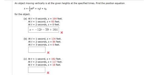 solved an object moving vertically is at the given heights