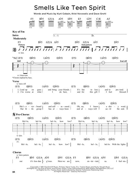 Smells Like Teen Spirit Sheet Music Nirvana Guitar Chords Lyrics