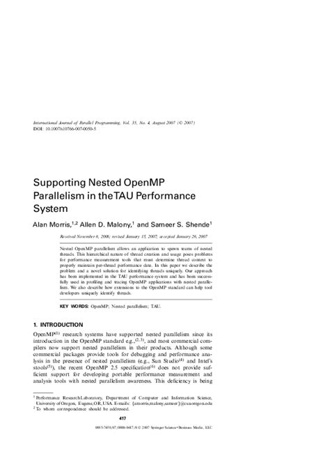 pdf supporting nested openmp parallelism in the tau performance