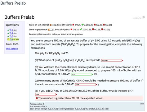 solved buffers prelab you are to prepare 100 ml of an
