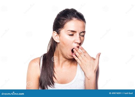 Tired Sleepy Young Girl Yawning Stock Image Image Of Earrings