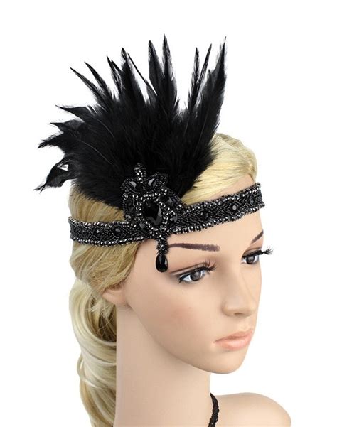 1920s Headband Black Feather Vintage Bridal Great Gatsby Flapper